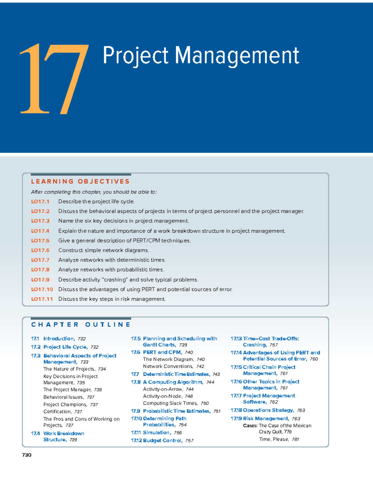 Chapter 17 - 730 17 Project Management L E A R N I N G O B J E C T I V ...