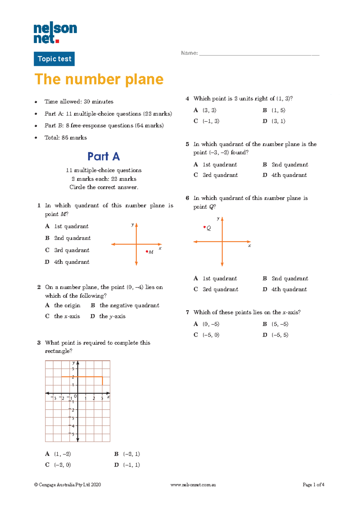 Chpt 9 Number plane - Topic Test - Topic test The number plane duction ...