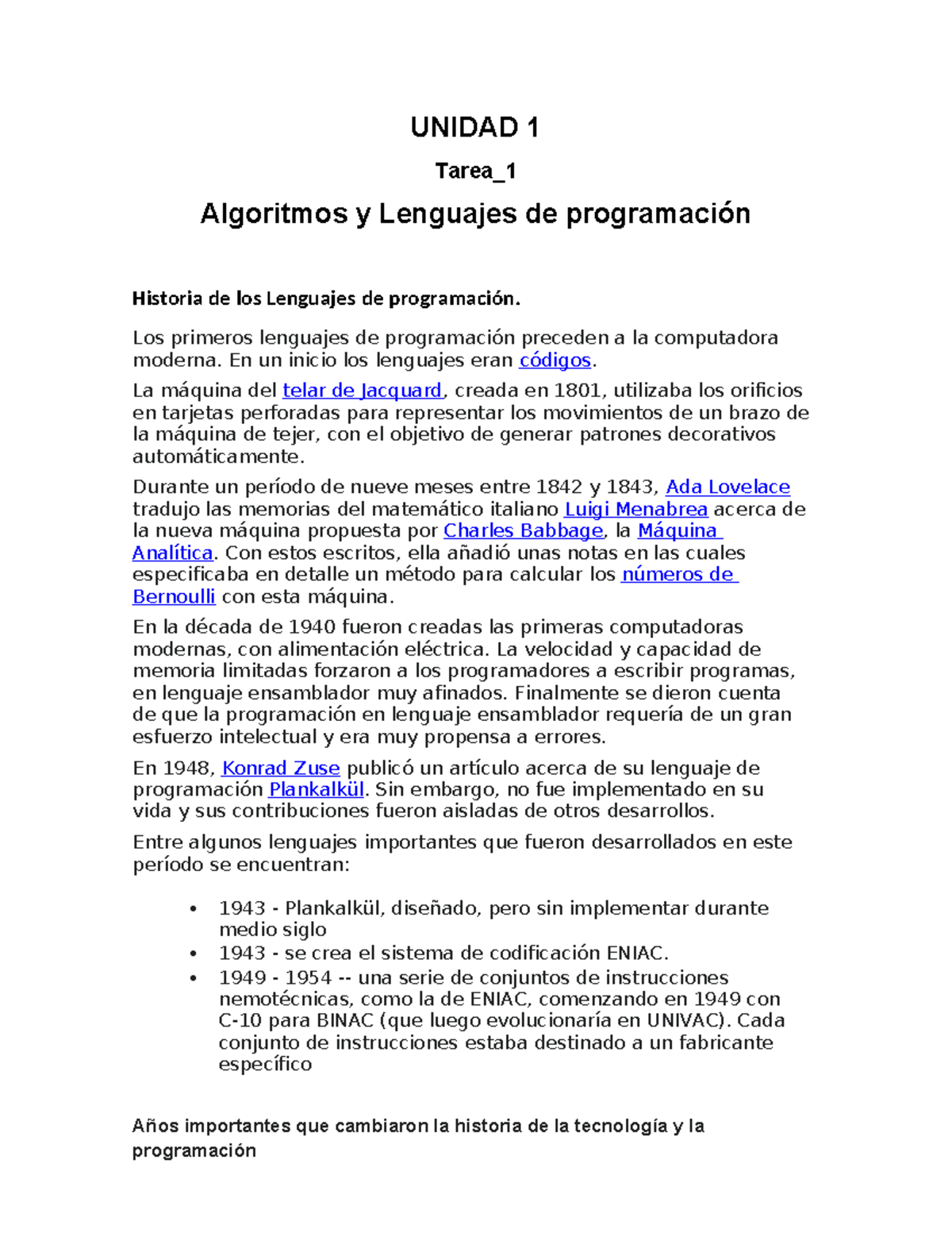 Unidad 1 ALGO - investigacion alritmos - UNIDAD 1 Tarea_ Algoritmos y Lenguajes de programación ...