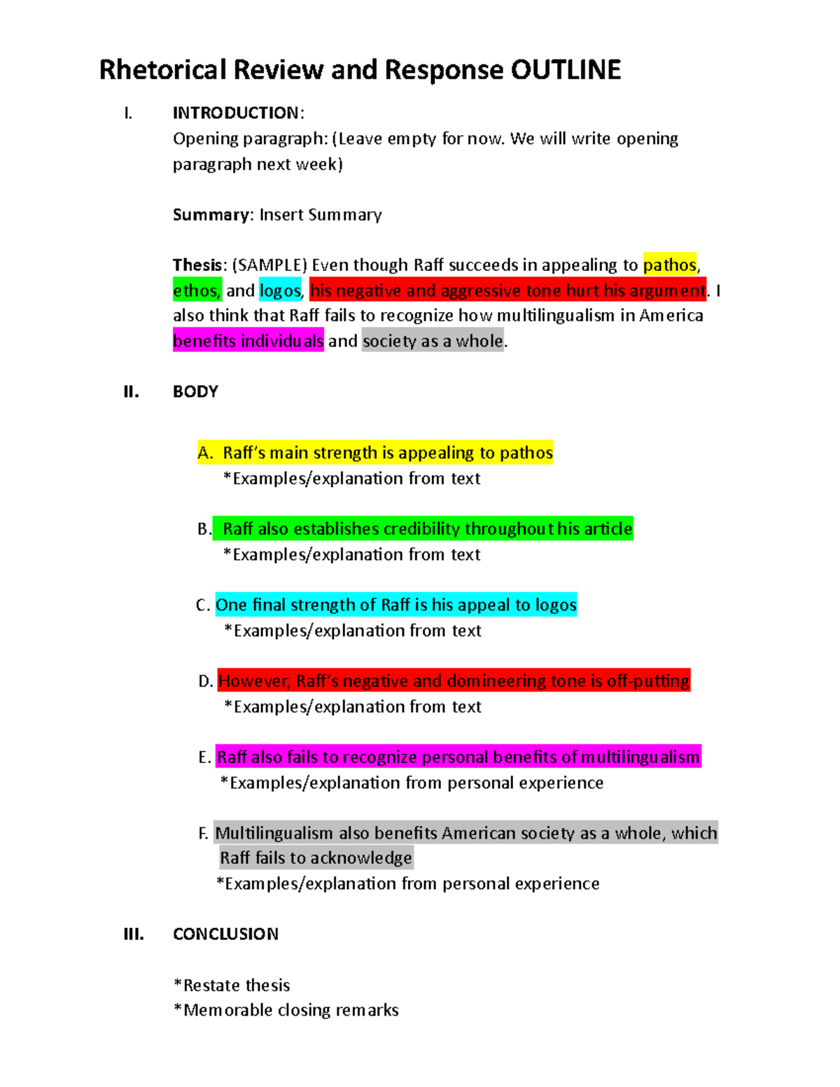 Rhetorical Review and Response Outline-1 - Rhetorical Review and ...