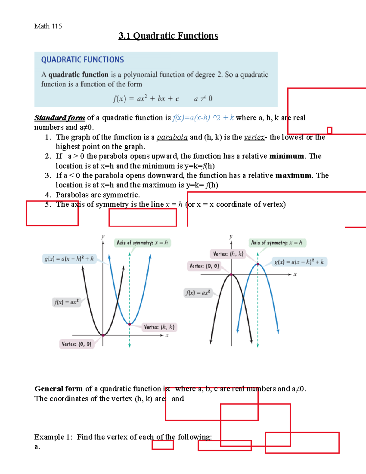 3.1 Quadratic Functions and Models - Math 115 3 Quadratic Functions ...