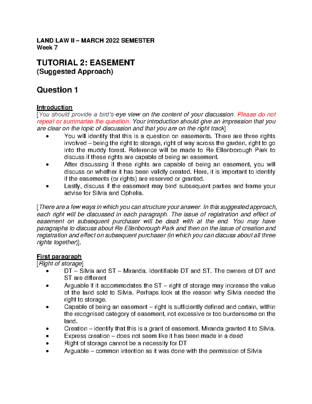 Tutorial walkthrough - Easemenet - LAND LAW II – MARCH 2022 SEMESTER Week 7 TUTORIAL 2 ...