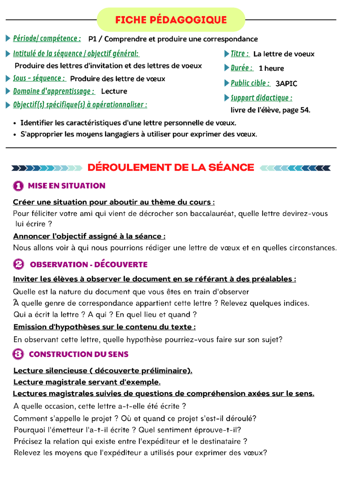 Fiche pédagogique - Didactique des Langues - Studocu