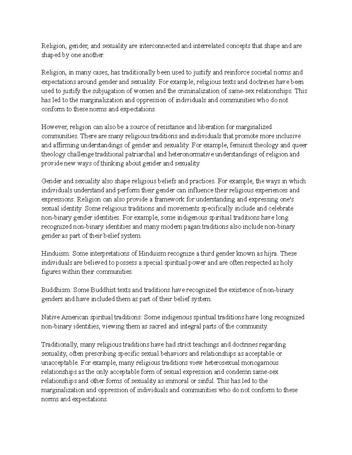 Religion, gender, and sexuality are interconnected and interrelated ...