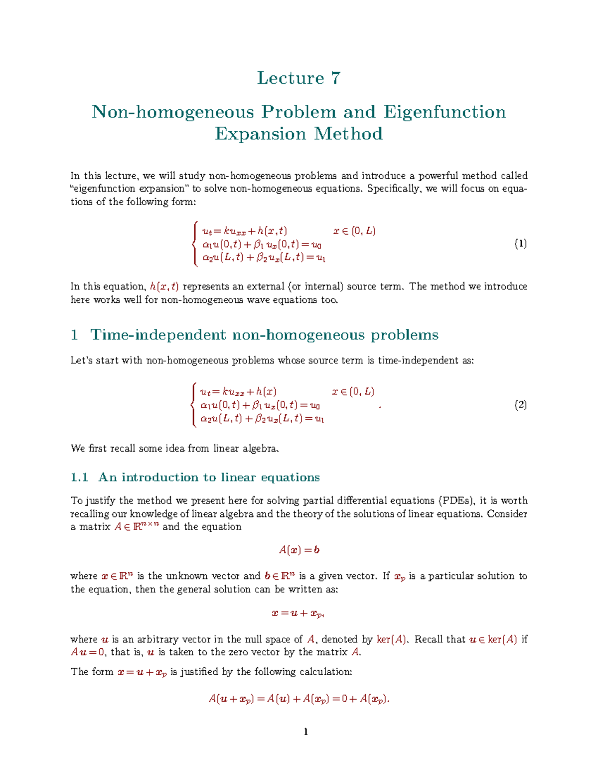 Lect7 Eigenfunction Expansion Method Lecture 7 Non Homogeneous