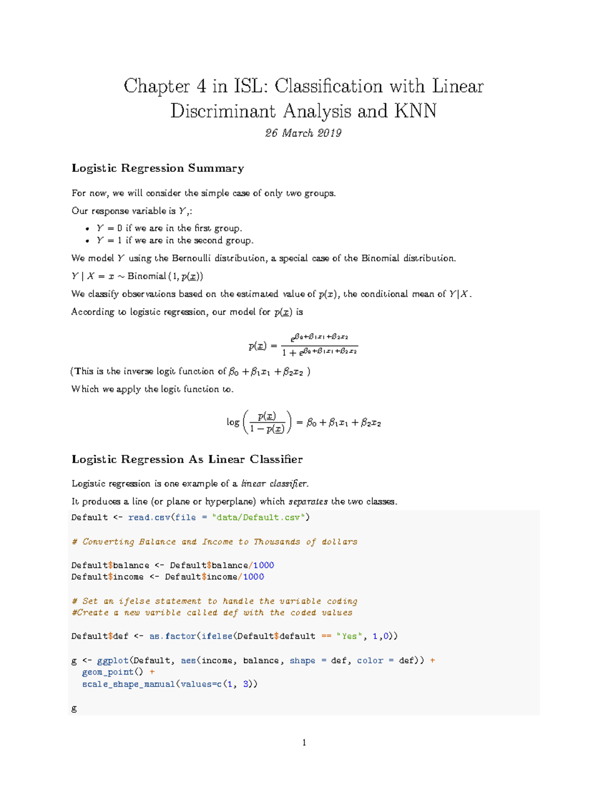 Lec12 - Lecture notes on stats modeling - Chapter 4 in ISL ...