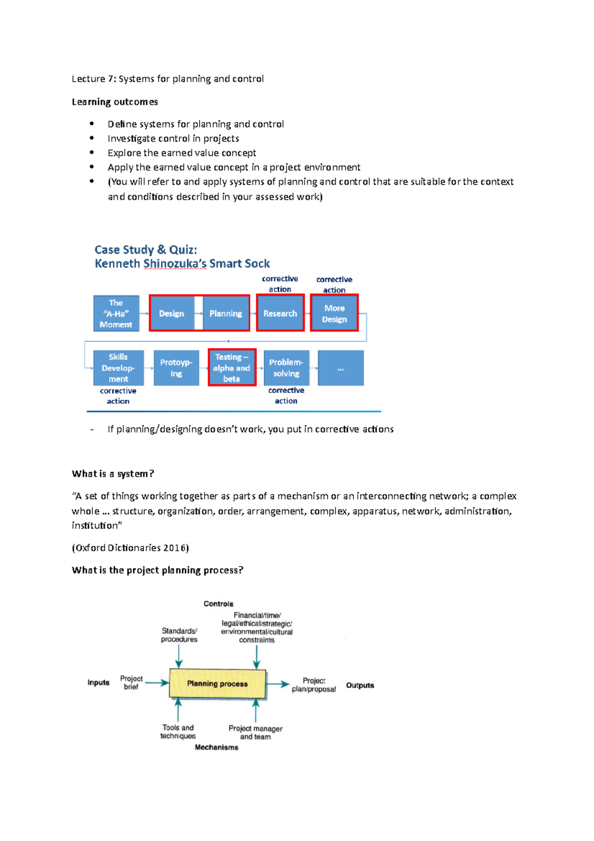 Lecture 7 notes - Lecture 7: Systems for planning and control Learning ...