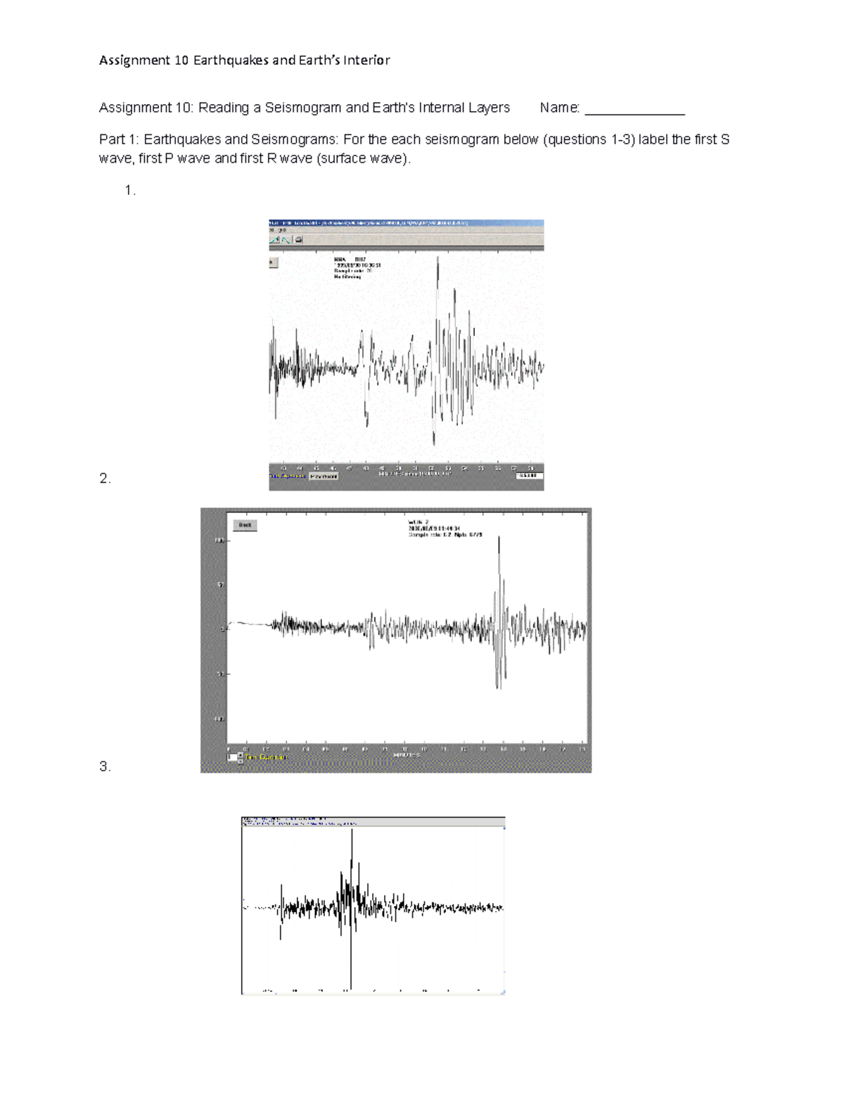 Assignment 10 Earthquakes and Earth's Interior - Assignment 10: Reading ...