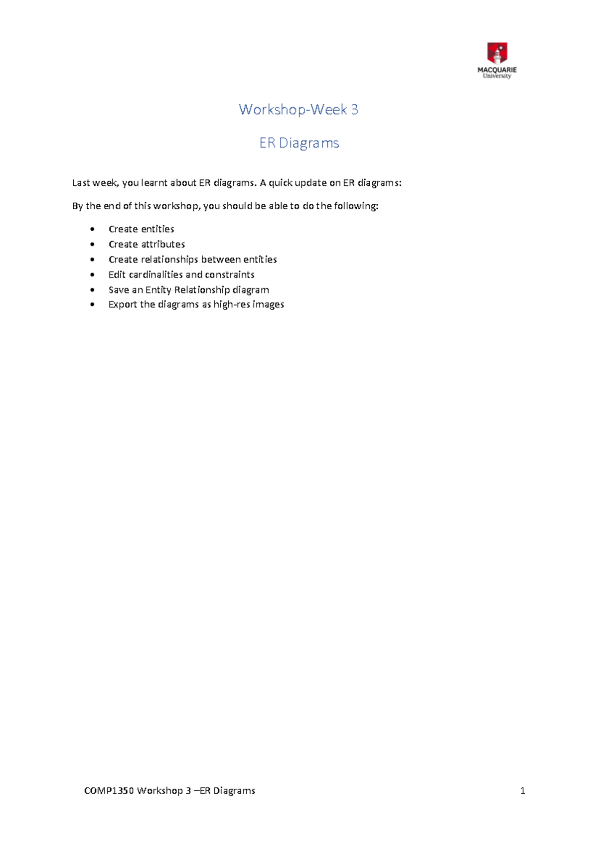 Workshop 3 Solution Comp1350 Workshop 3 3er Diagrams 1 Workshop Week 4118