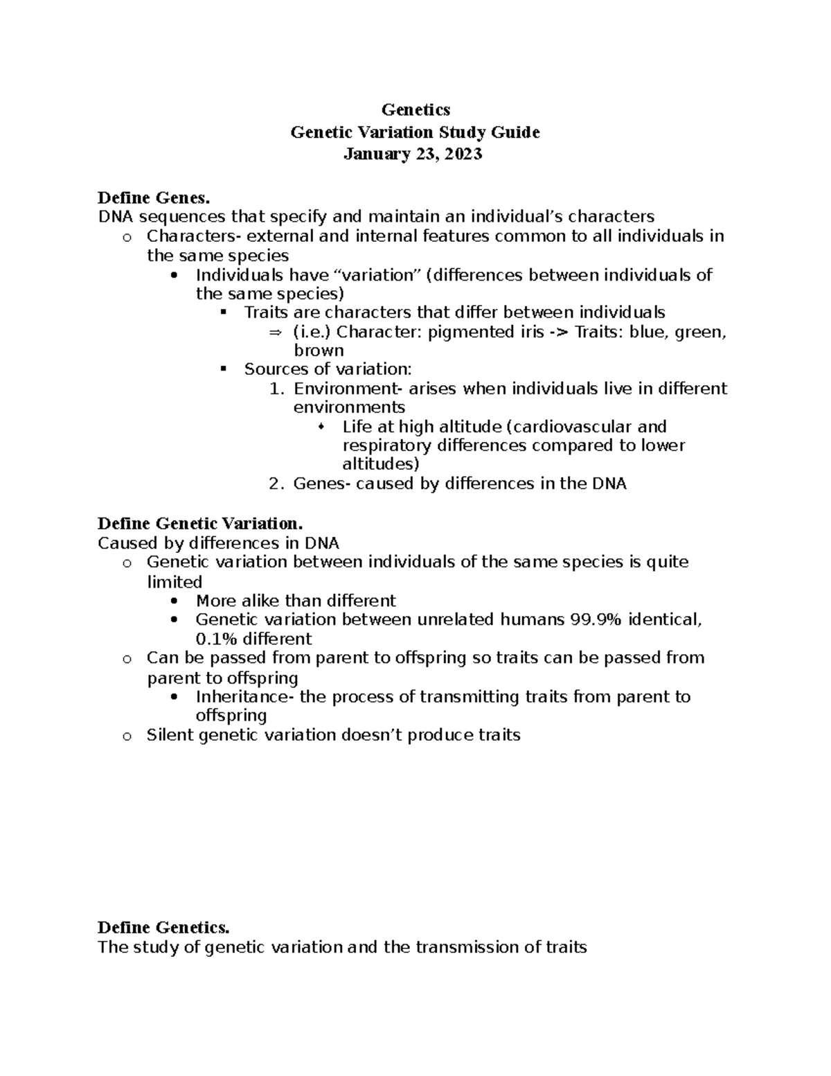 Genetic Variation Study Guide - Genetics Genetic Variation Study Guide ...