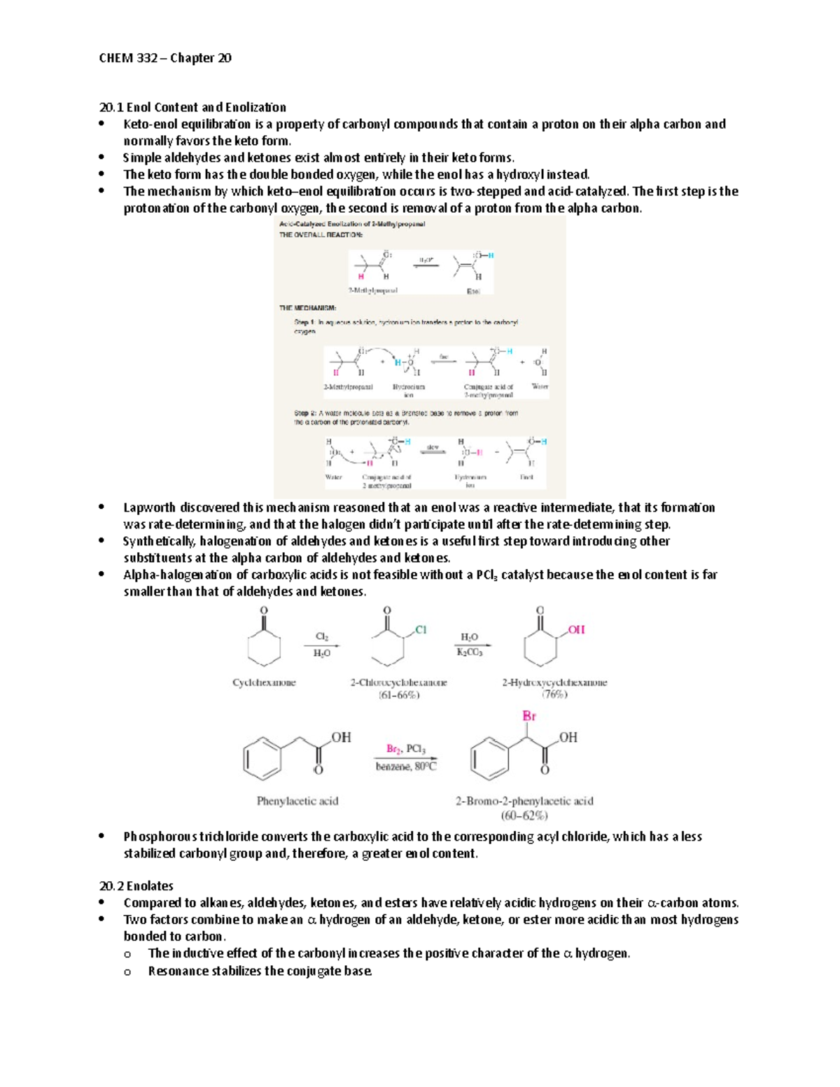 CHEM 332 – Chapter 20 - 20 Enol Content and Enolization Keto-enol ...