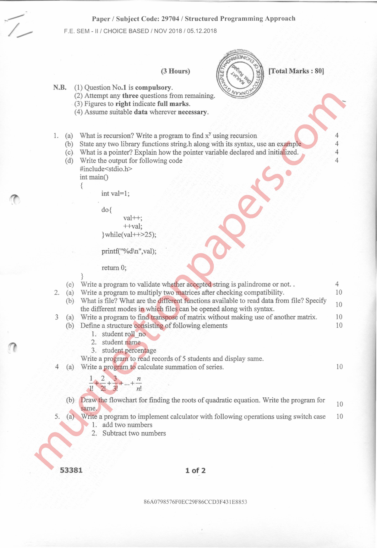Exam December 2018, questions - // Paper / Subject Code: 29704 ...