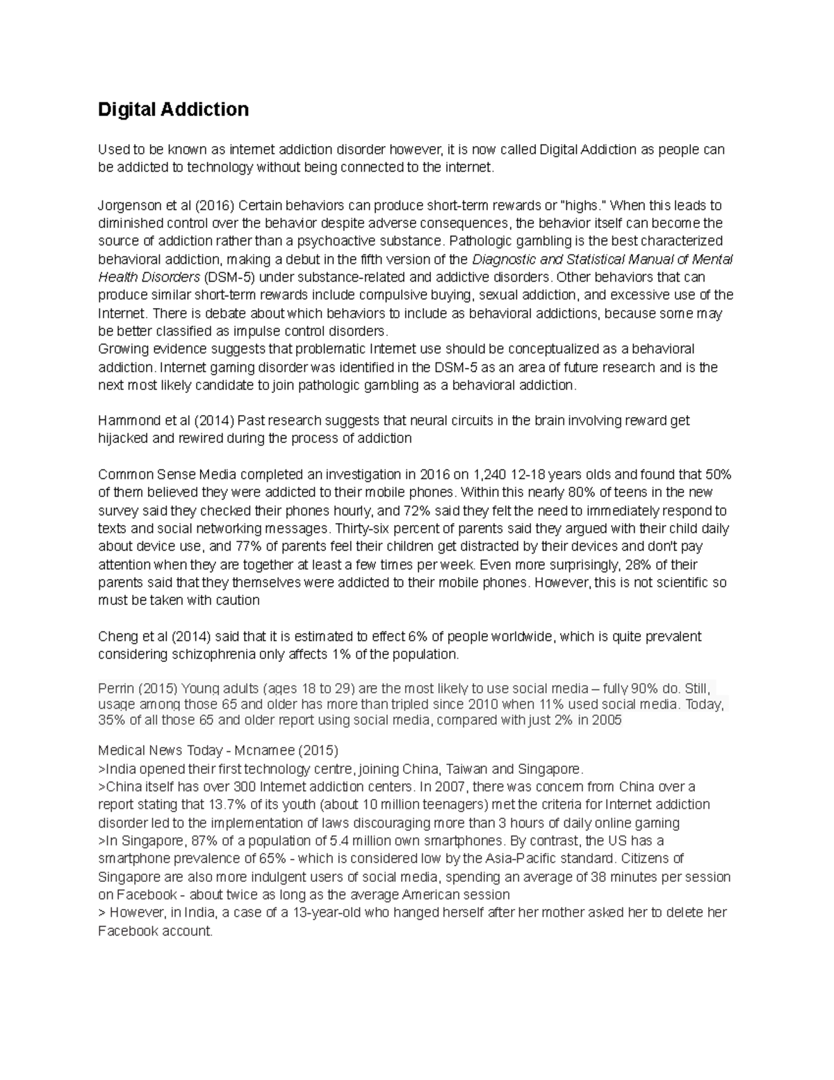 Digital Addiction - Summary Cyber Psychology - Digital Addiction Used ...