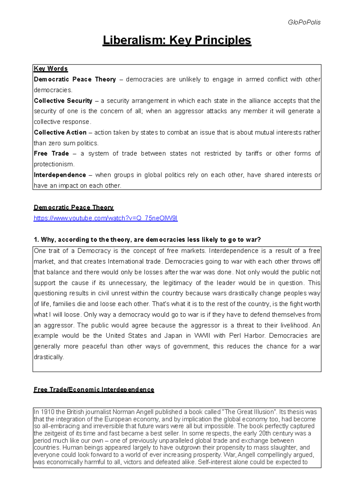 Liberalism Key Principles - Collective Security – a security ...