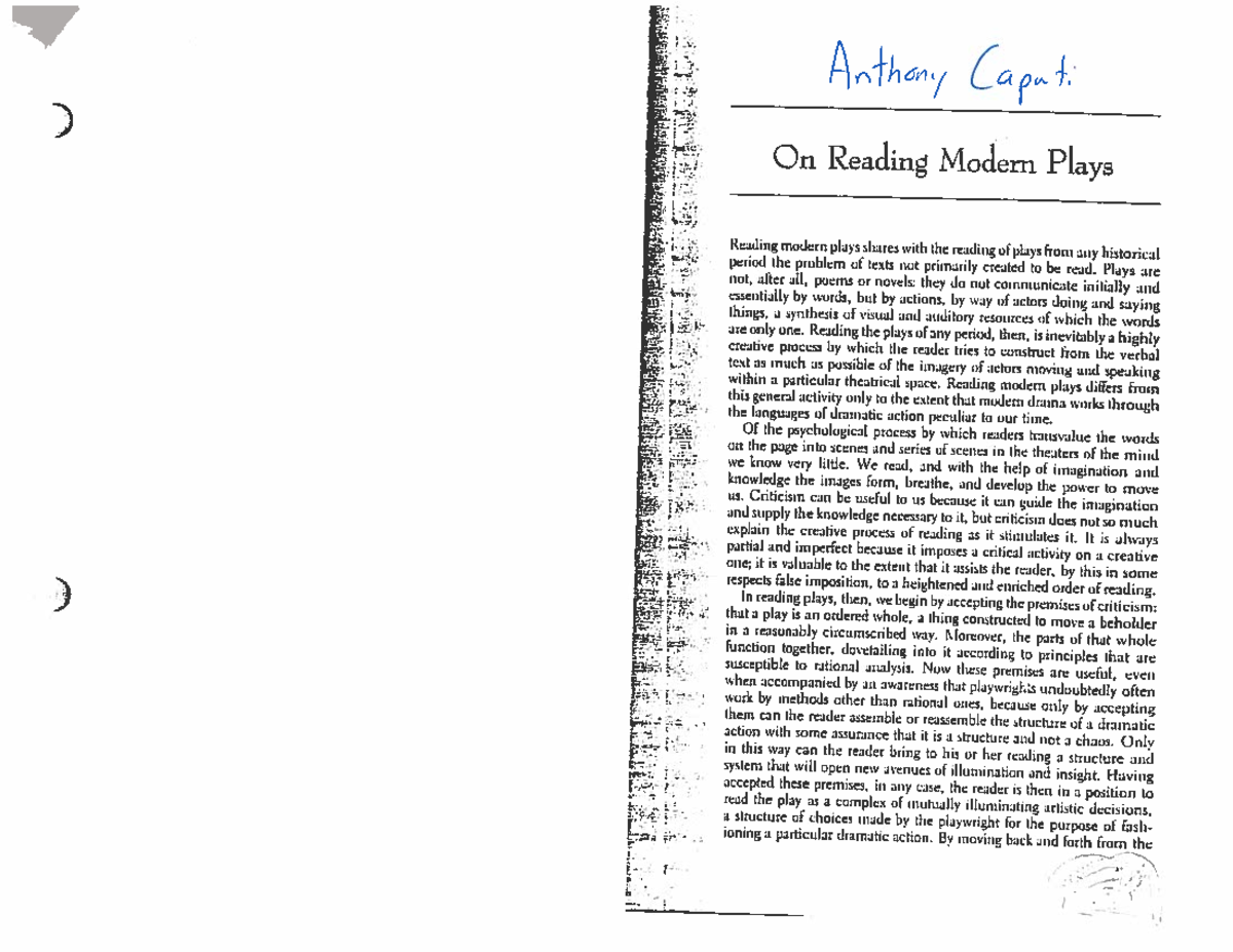 Caputi adjusted - Blah blah - Anthony Caputi On Reading Modern Plays ...