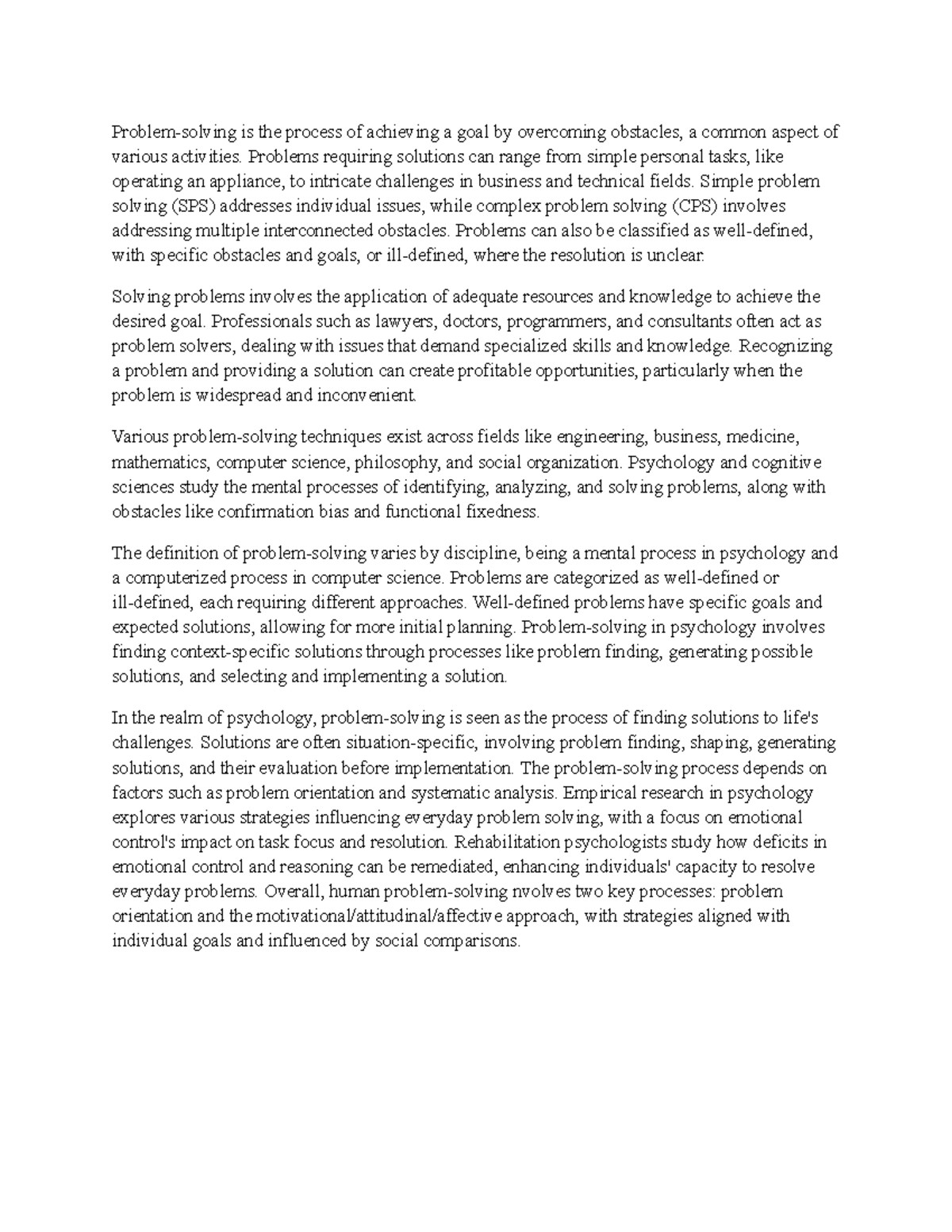 Problem Solving Unit 6 Notes Problem Solving Is The Process Of Achieving A Goal By