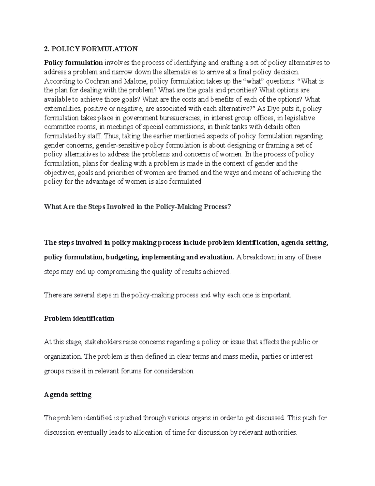 Policy Formulation - Madam Ruth Peter - 2. POLICY FORMULATION Policy ...