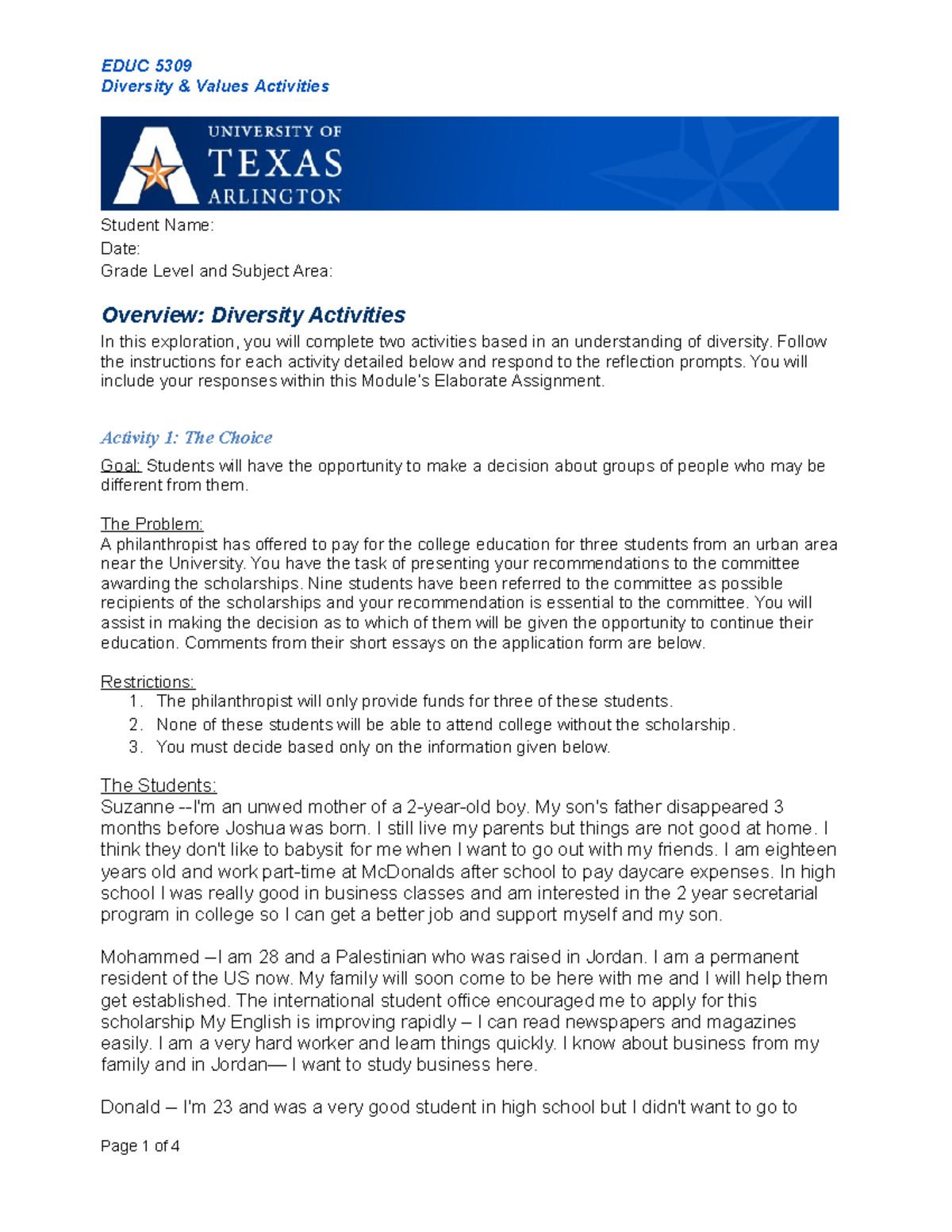 EDUC 5309 Week 3 Explore Activity Diversity Around Us-2 - Diversity ...