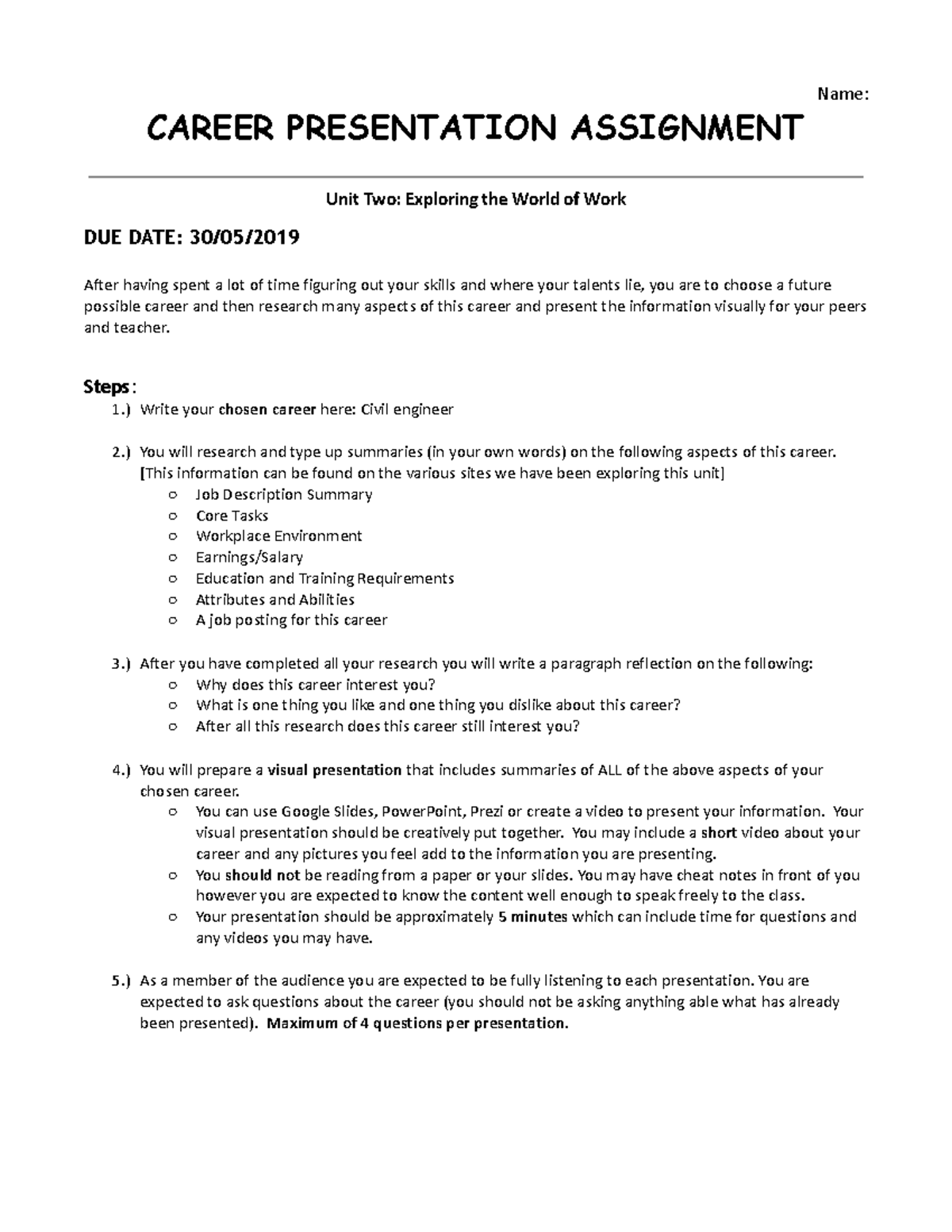 6+-+Career+Fair+Assignment+-+Instructions - Name: CAREER PRESENTATION ...