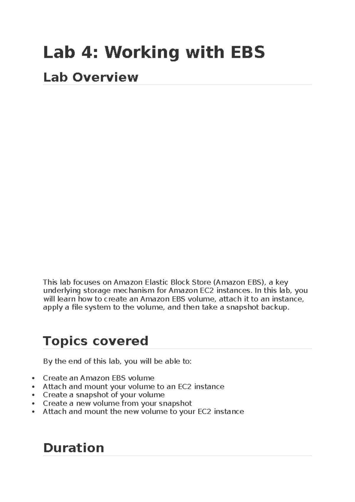 lab essential for amazon elastic block store, this a a lab practical in ...