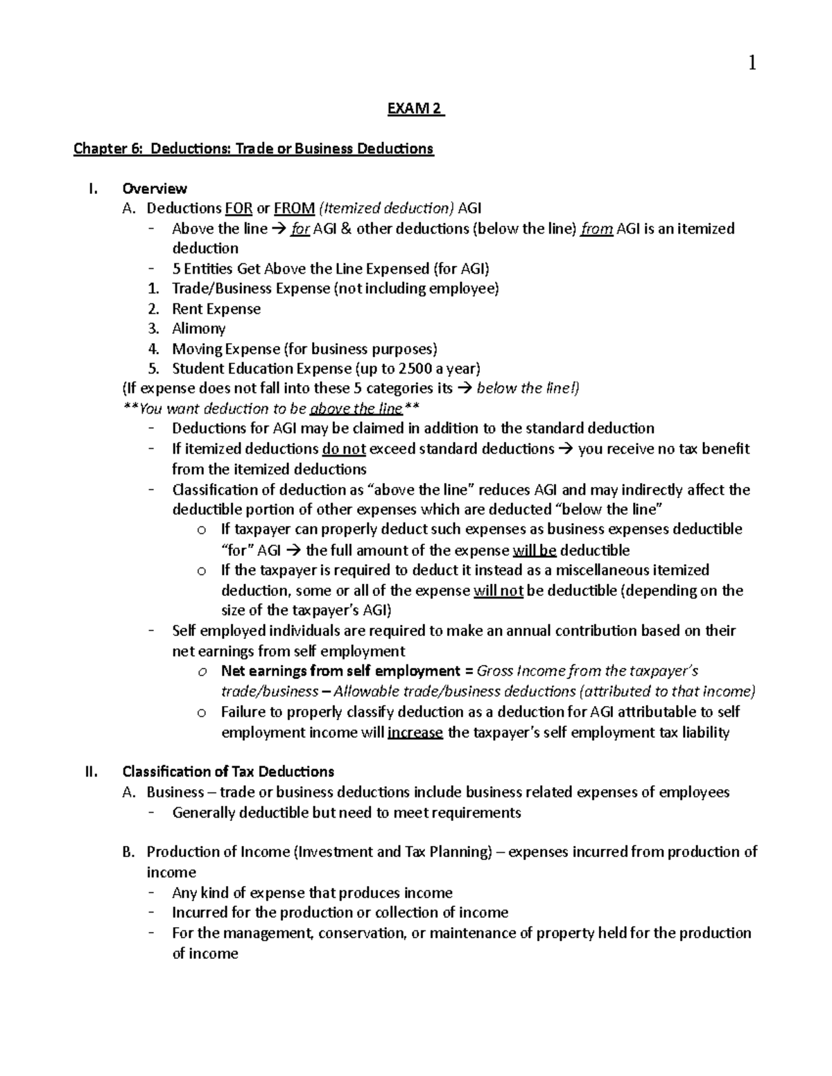 Exam 2 (full) Study Guide - EXAM 2 Chapter 6: Deductions: Trade or ...