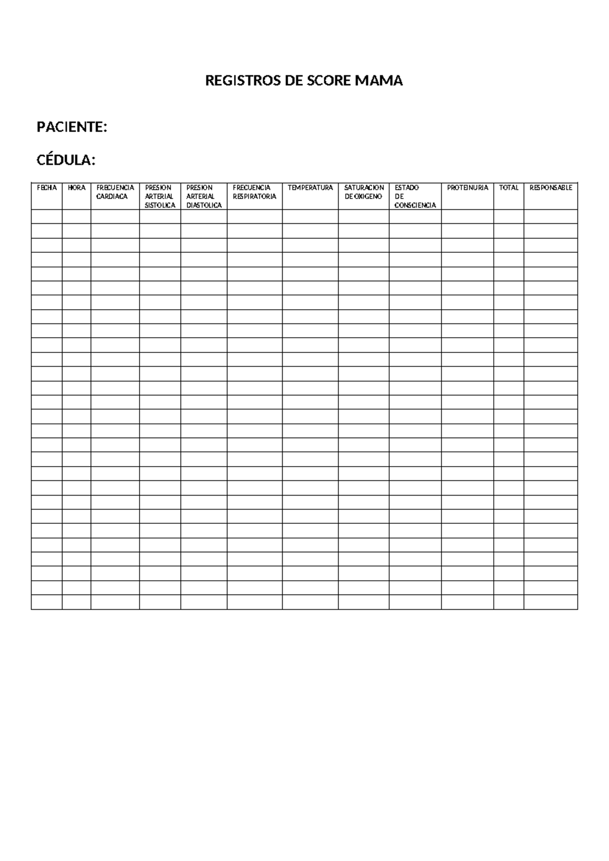 Registro DE Score MAMA - copia - Ginecología y obstetricia - REGISTROS ...