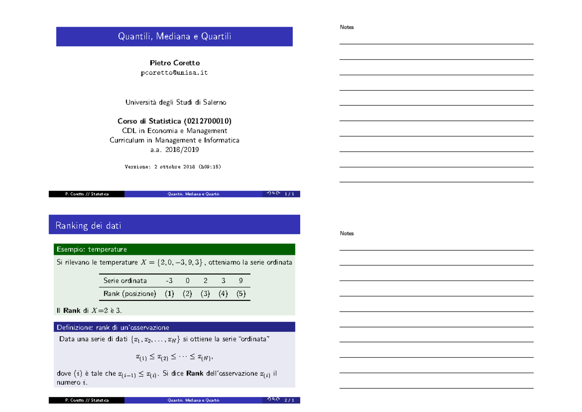 01 ranks quantili 4printer - Quantili, Mediana e Quartili Pietro ...