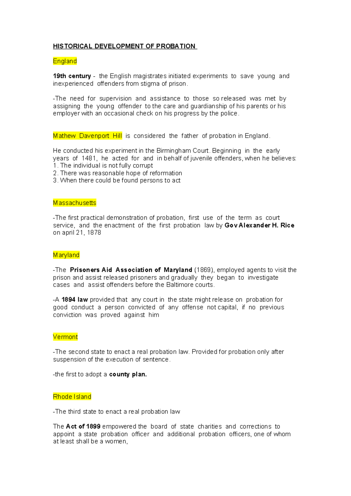 Historical Development OF Probation - HISTORICAL DEVELOPMENT OF ...