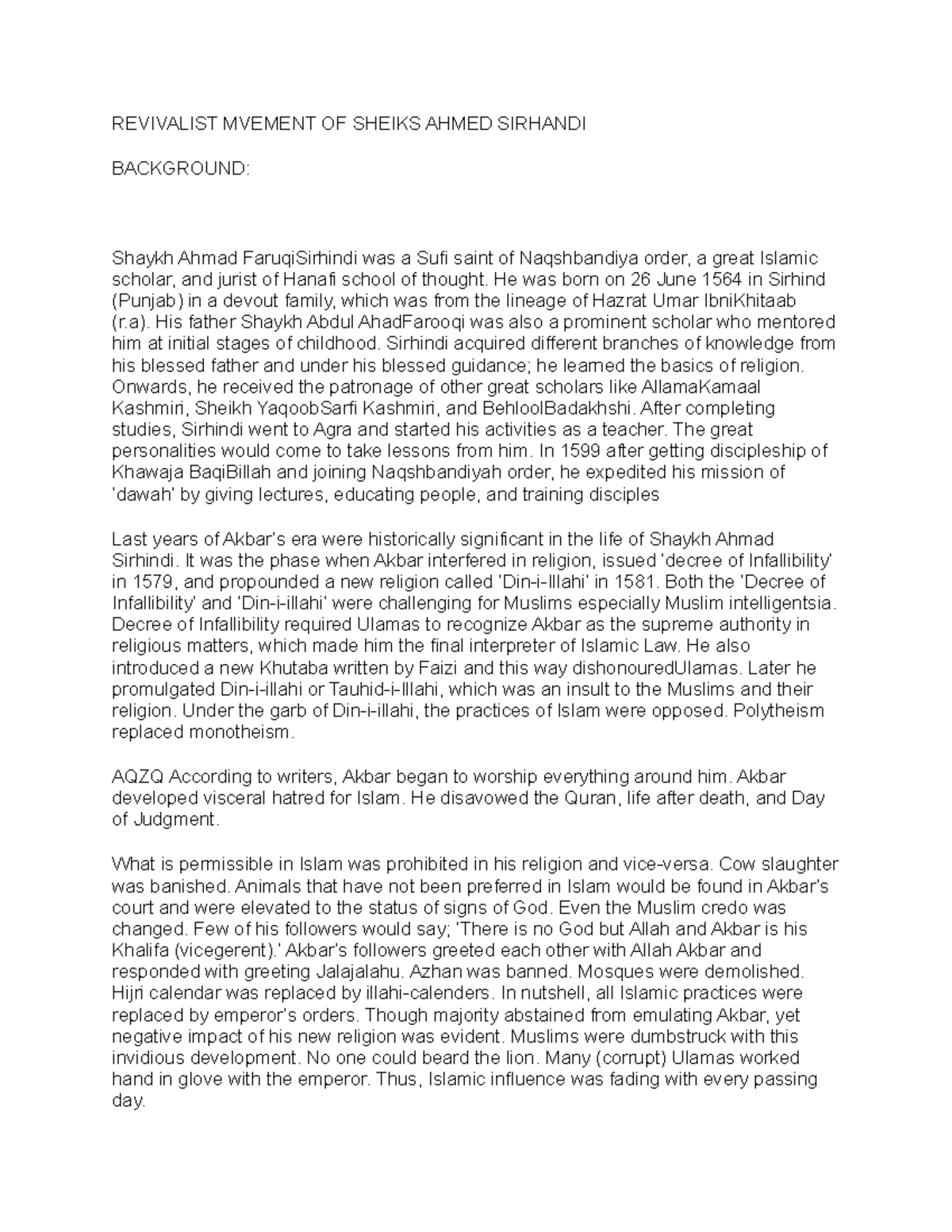 Revivalist movement of sheikh ahmed sirhandi - REVIVALIST MVEMENT OF ...