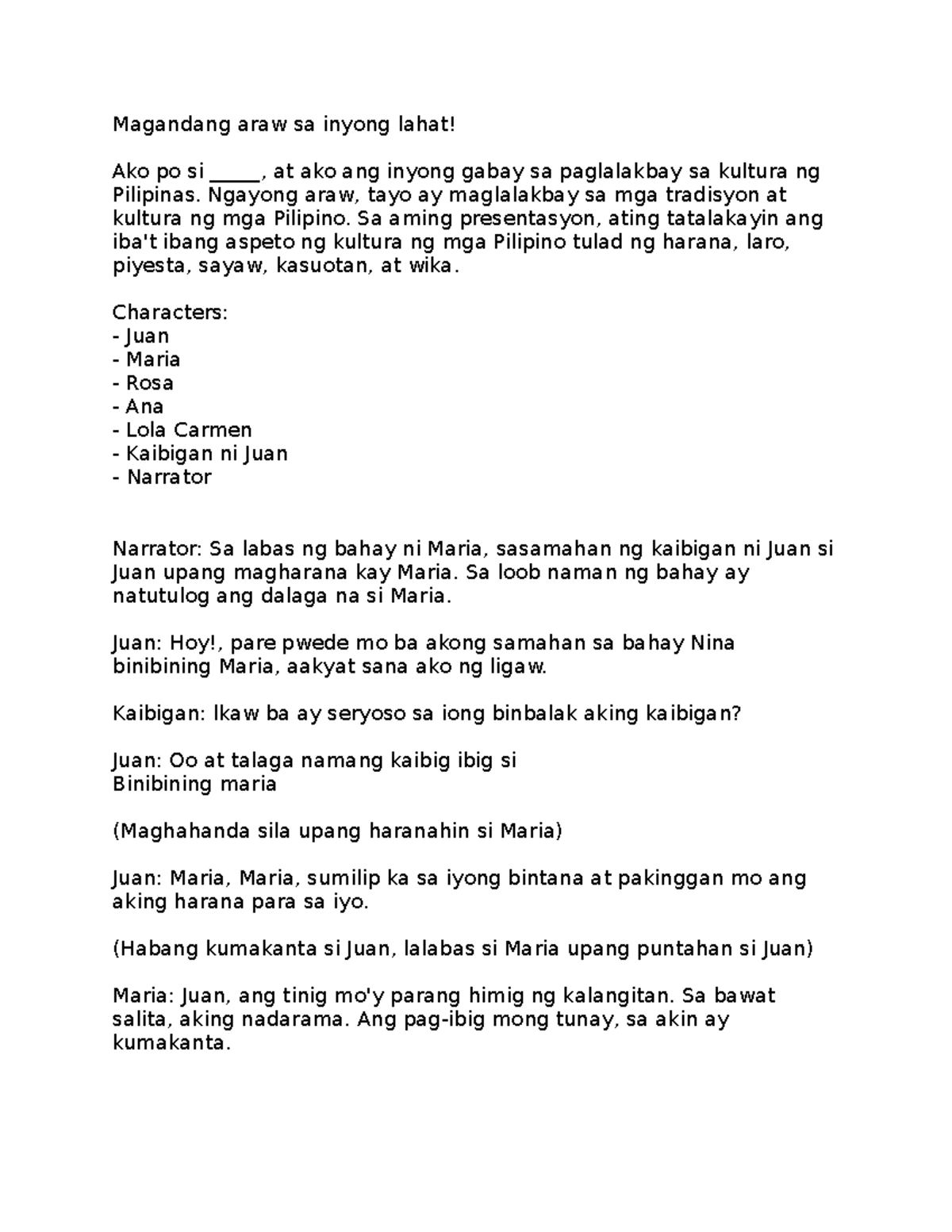 Script - Magandang araw sa inyong lahat! Ako po si _____, at ako ang ...