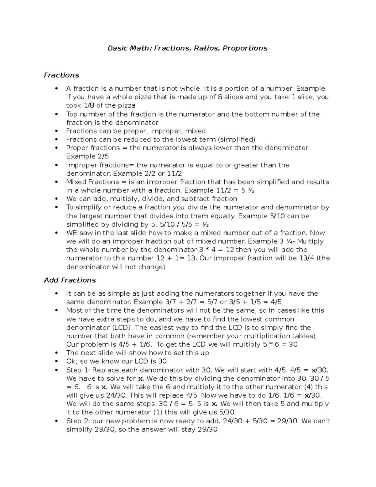 Basic Math Fractions, Ratios, Proportions - Basic Math: Fractions ...