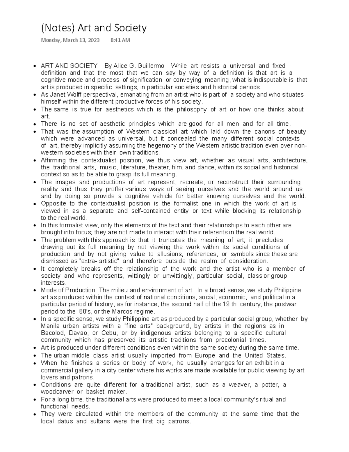 ART AND History - art - ART AND SOCIETY By Alice G. Guillermo While art ...