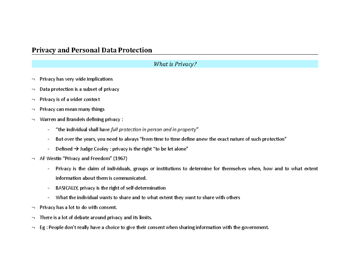 Personal Data Protection Act Notes - Privacy and Personal Data ...