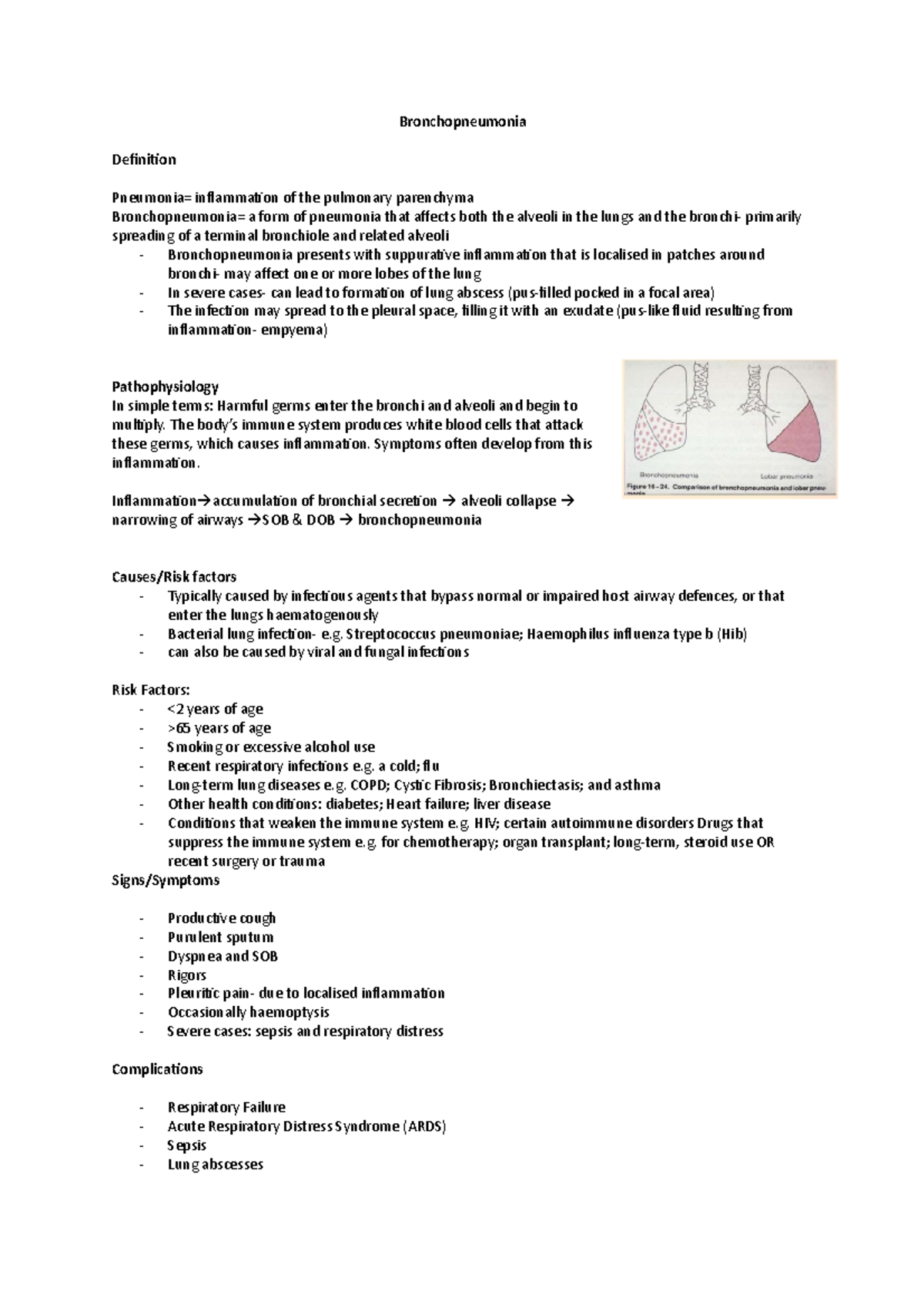 CVR/Respiratory Physiotherapy- Bronchopneumonia - Bronchopneumonia ...