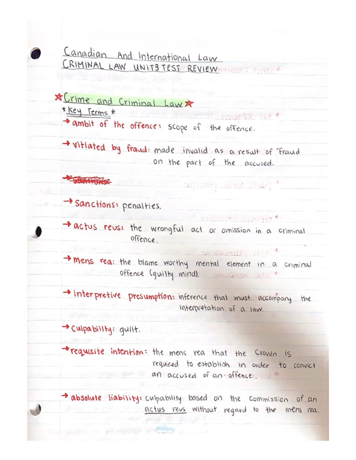 Canadian and International Law Unit Test Notes - Studocu