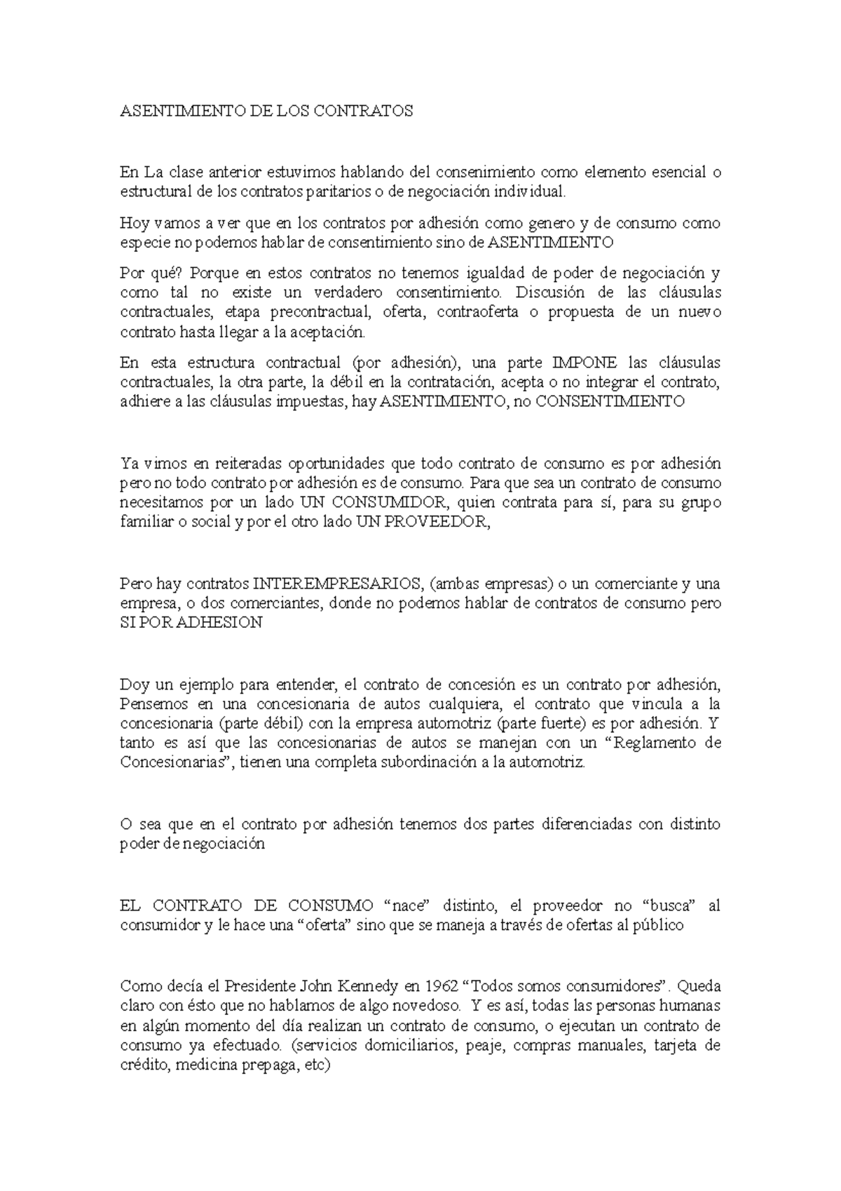 Clase asentimiento - Asentamiento - ASENTIMIENTO DE LOS CONTRATOS En La ...