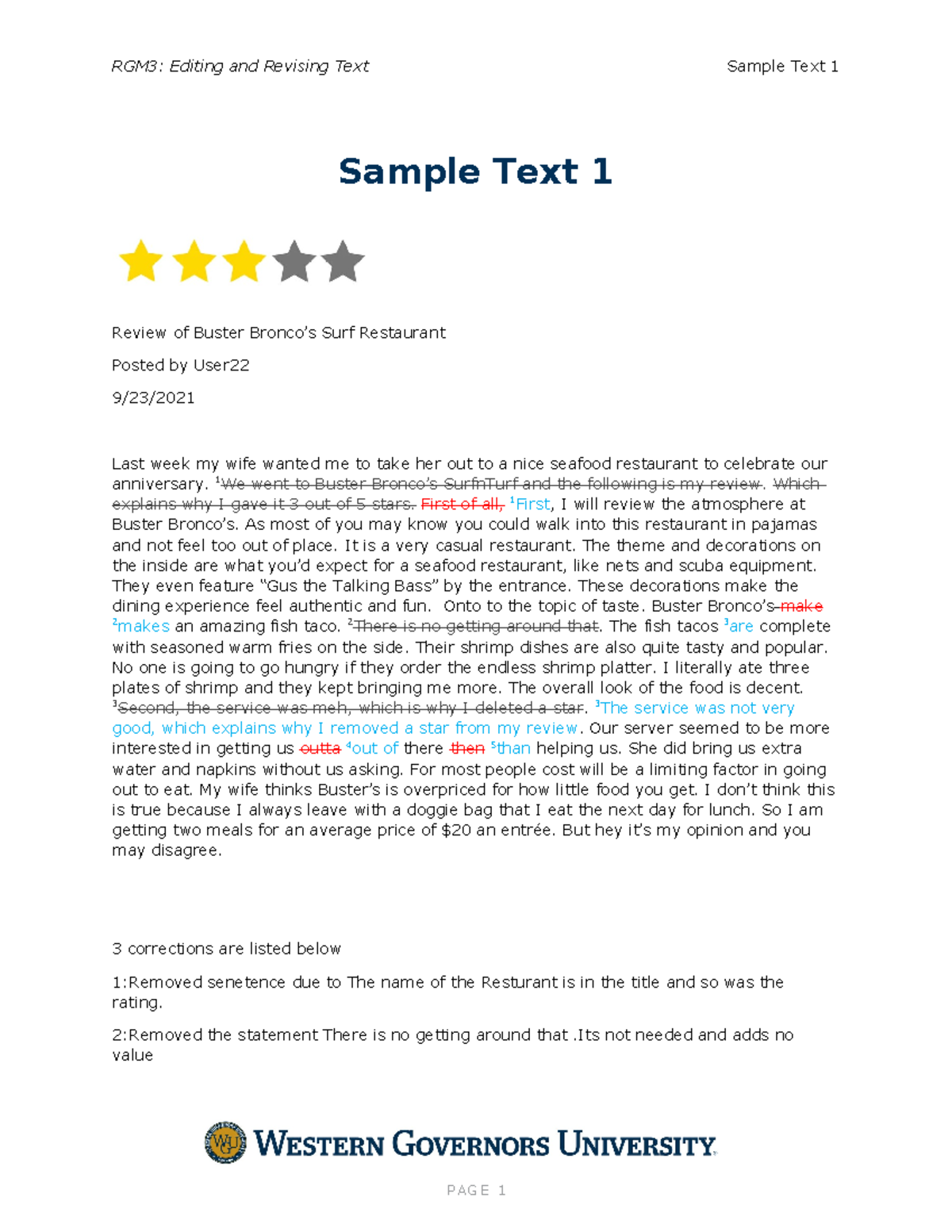 D269 task 3 passed - RGM3: Editing and Revising Text Sample Text 1 ...