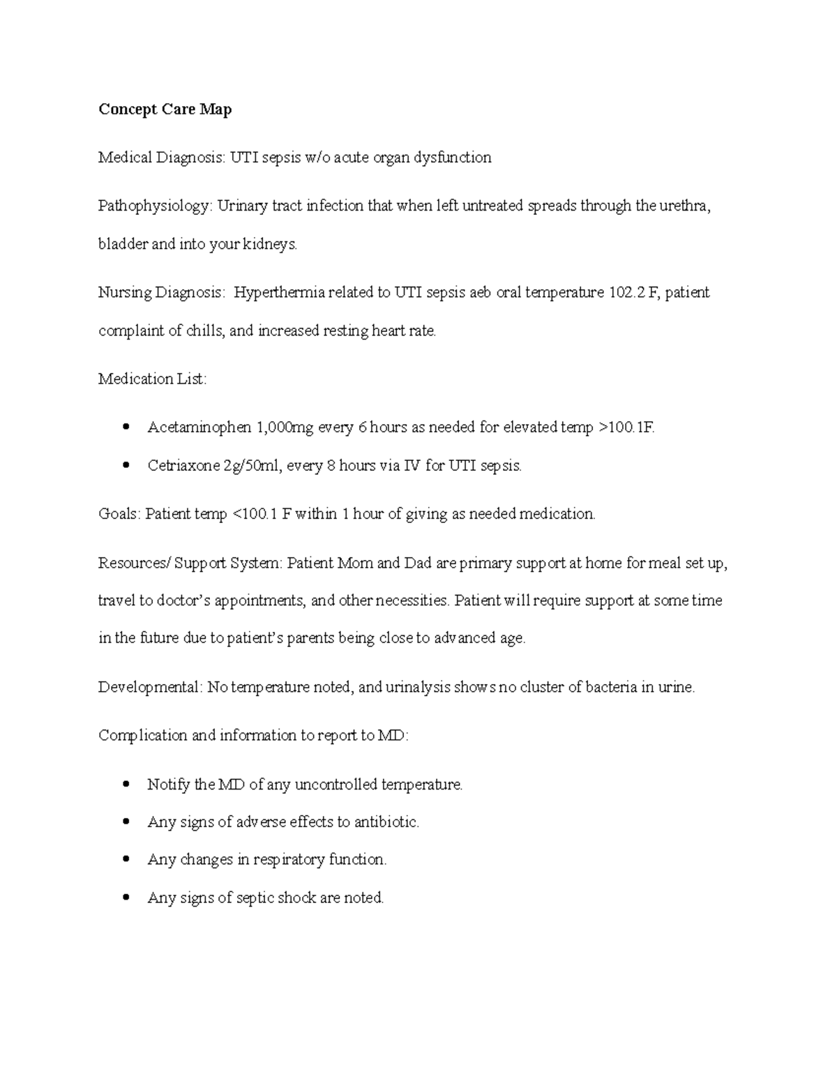 Concept 2 - Concept Care Map Medical Diagnosis: UTI sepsis w/o acute ...