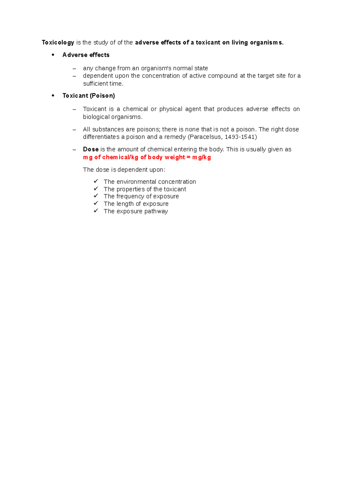 Toxicology is the study of of the adverse effects of a toxicant on ...