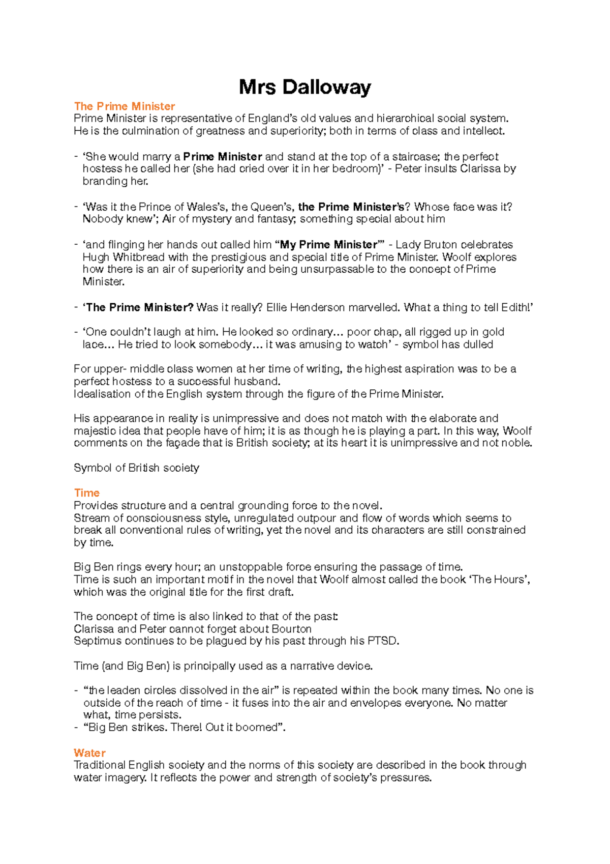 MRS Dalloway Quote Cheat Sheet - Mrs Dalloway The Prime Minister Prime ...