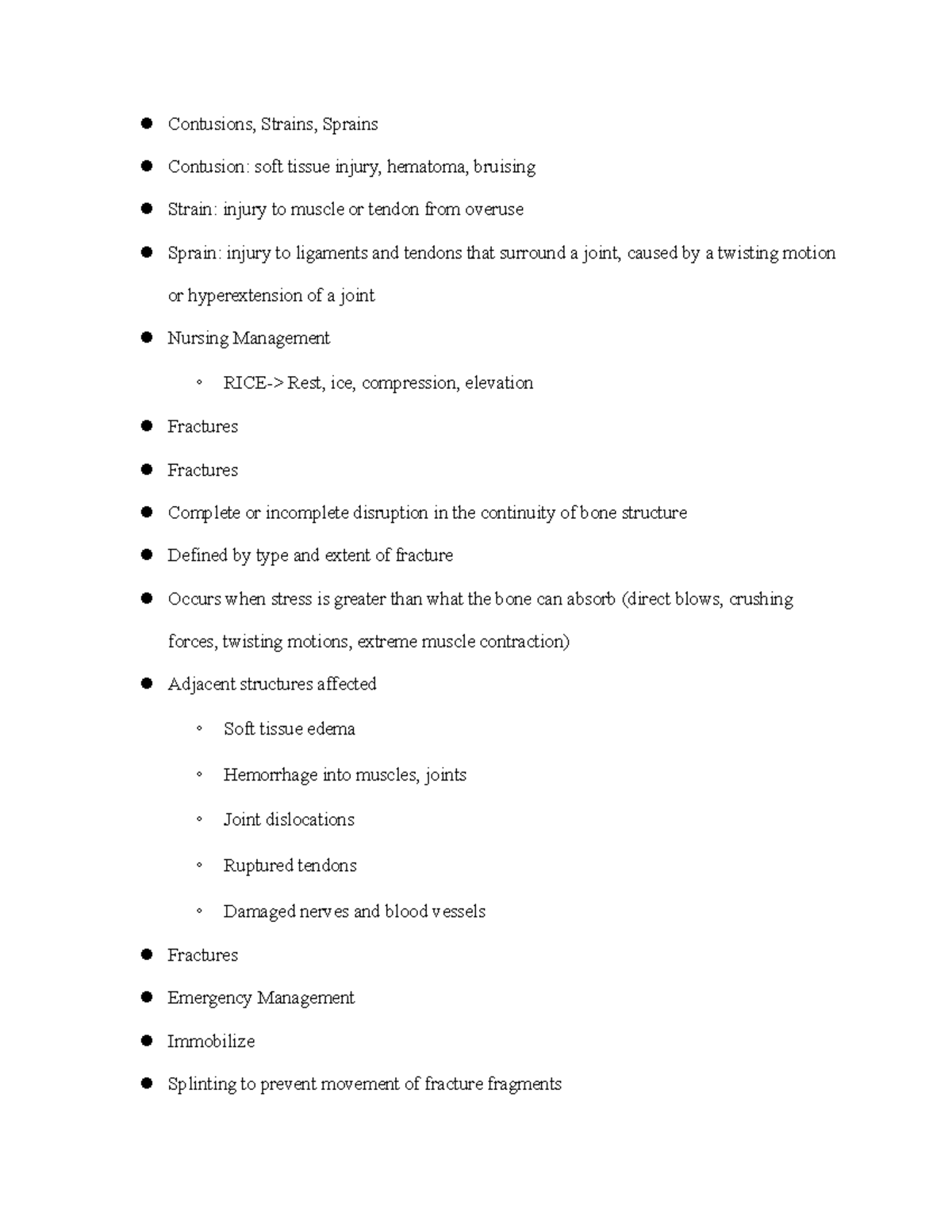 Medsurg 2 notes - Contusions, Strains, Sprains Contusion: soft tissue ...
