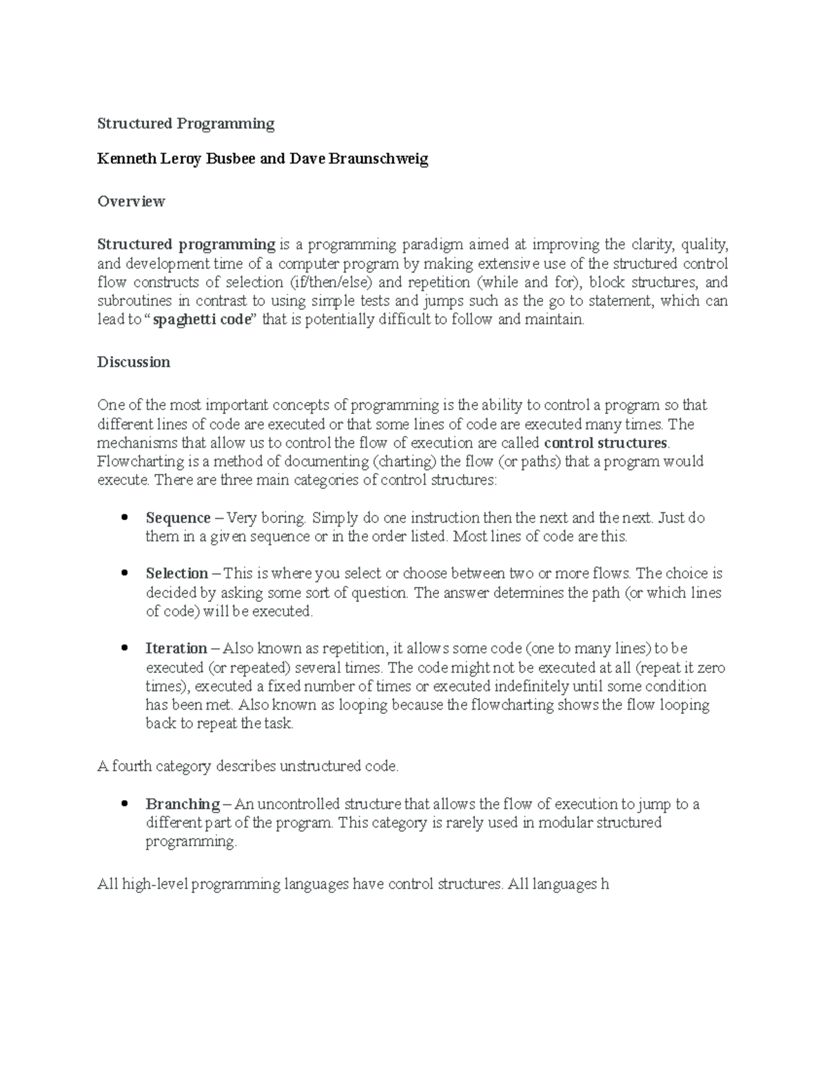 Structured Programming - Structured Programming Kenneth Leroy Busbee ...