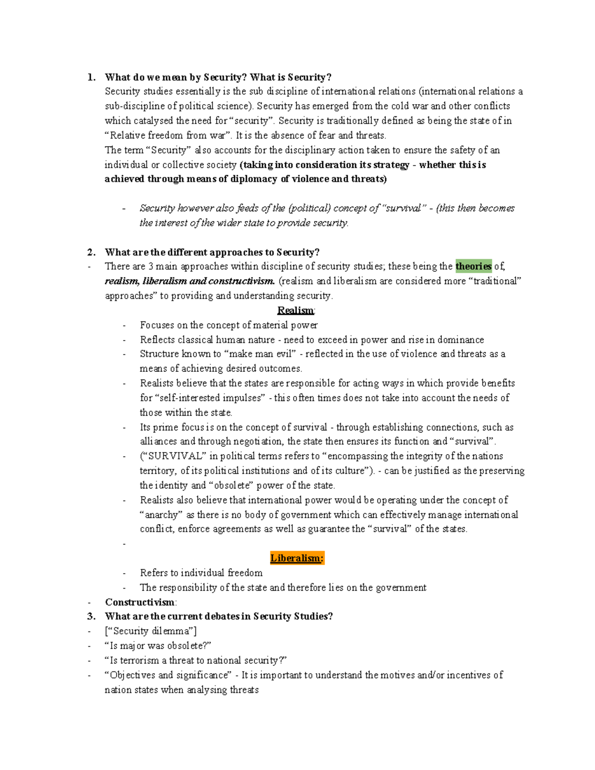 PICT 110 - Introduction to Security Studies Lecuture + Reading notes ...