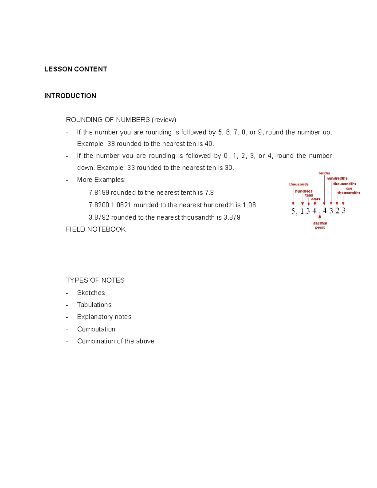 Fundamentals of Surveying 2 - LESSON CONTENT INTRODUCTION ROUNDING OF ...