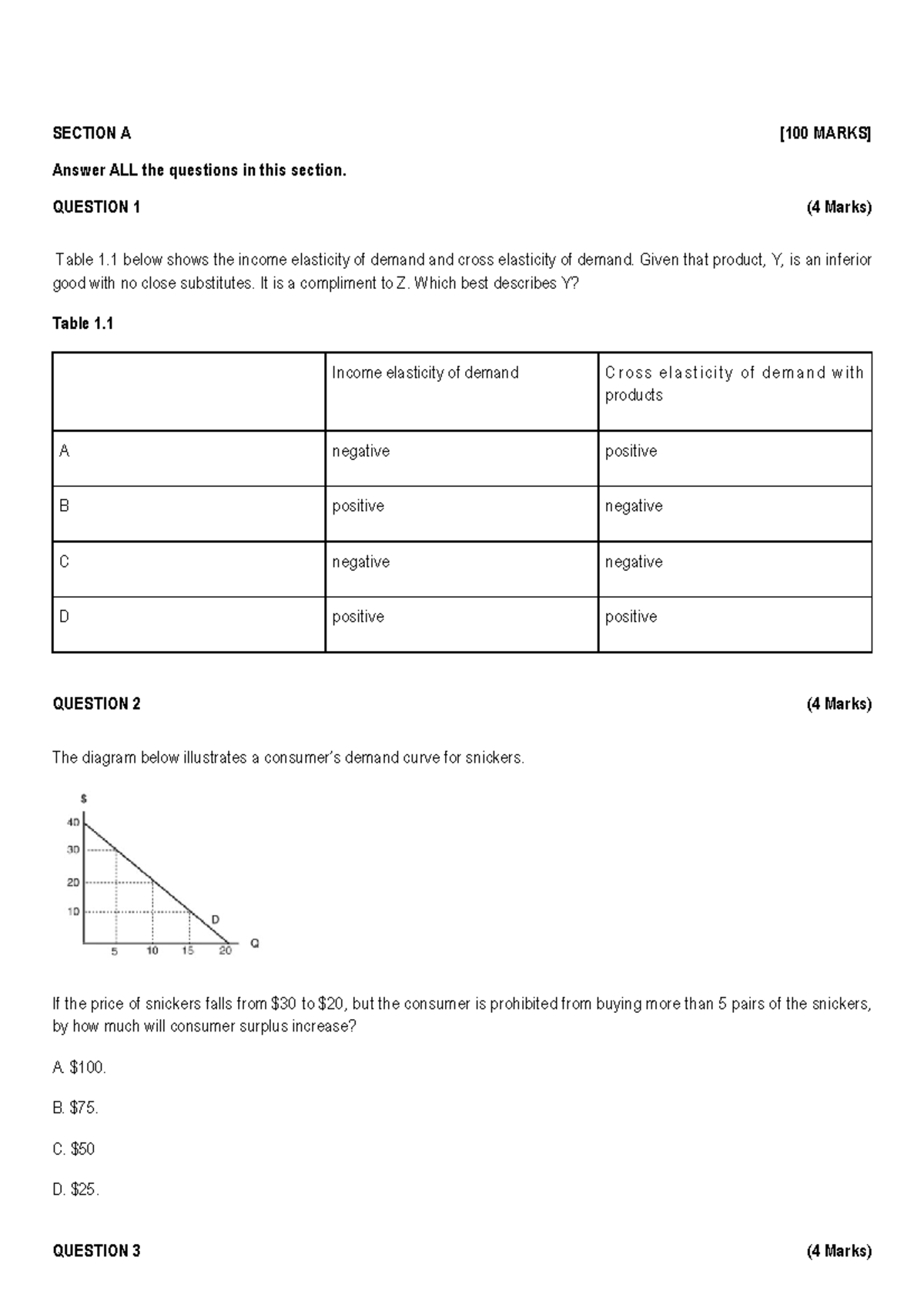 Microeconomics past paper - SECTION A [100 MARKS] Answer ALL the ...