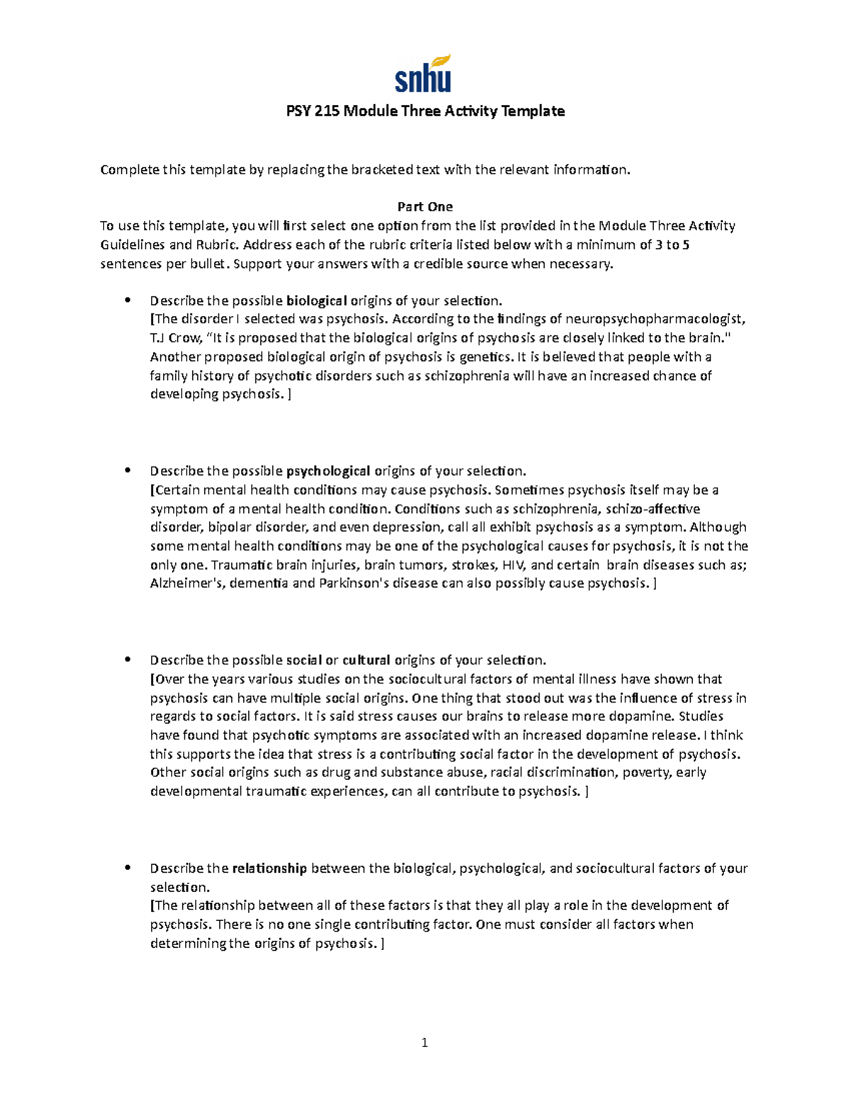 PSY 215 Module Three Activity 2 - PSY215 - SNHU - StuDocu