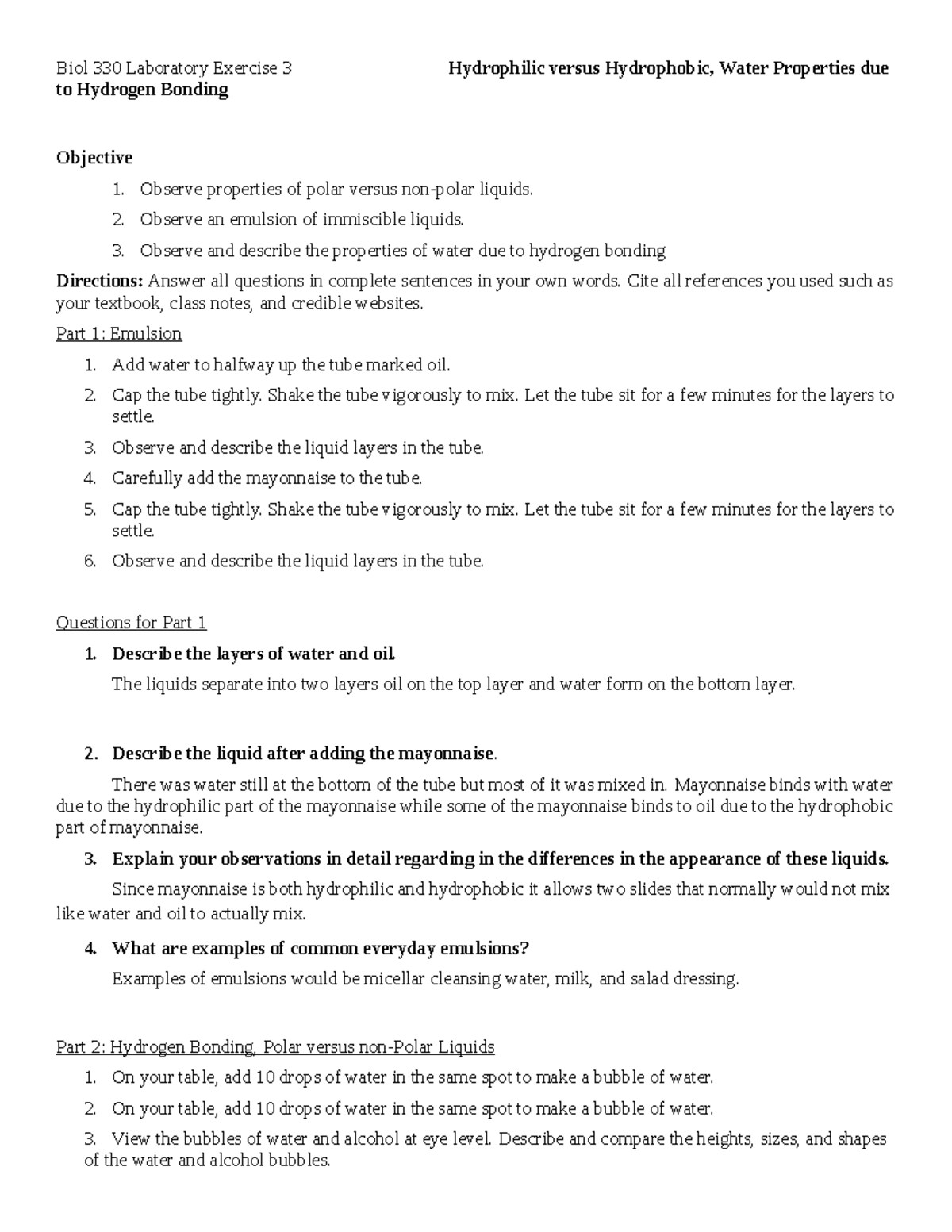 Hydrophilic versus Hydrophobic, Water Properties due to Hydrogen ...