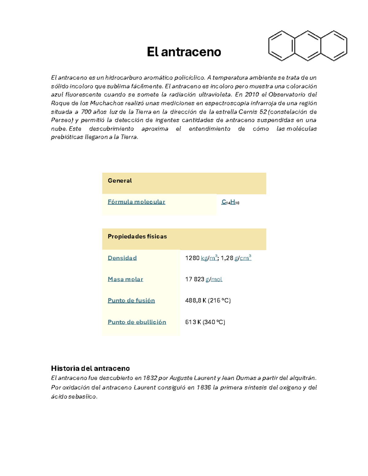El antraceno - El antraceno El antraceno es un hidrocarburo aromático ...