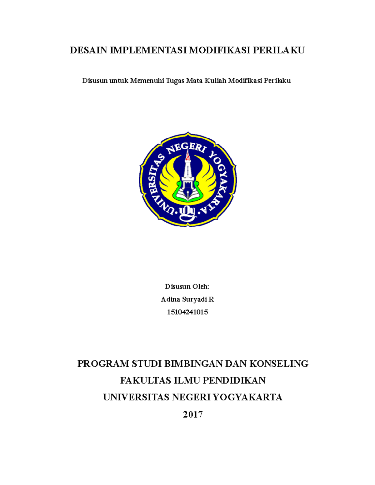 Desain Implementasi Modifikasi Perilaku - DESAIN IMPLEMENTASI ...