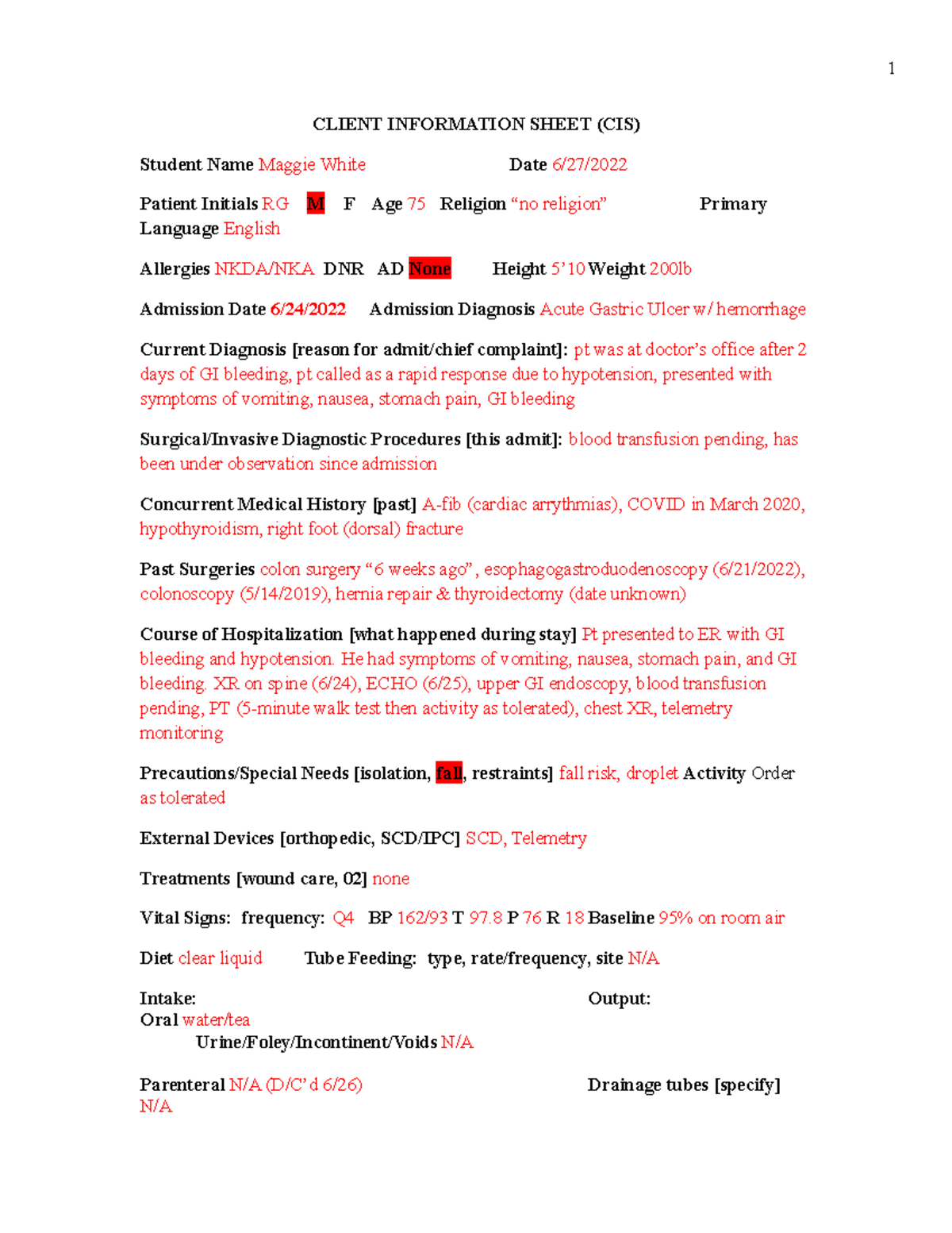 CIS 3 (complete) - clinical docs - CLIENT INFORMATION SHEET (CIS ...